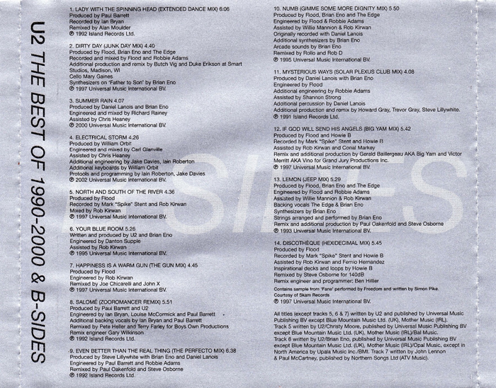 Encarte: U2 - The Best Of 1990-2000 & B-Sides - Encartes Pop